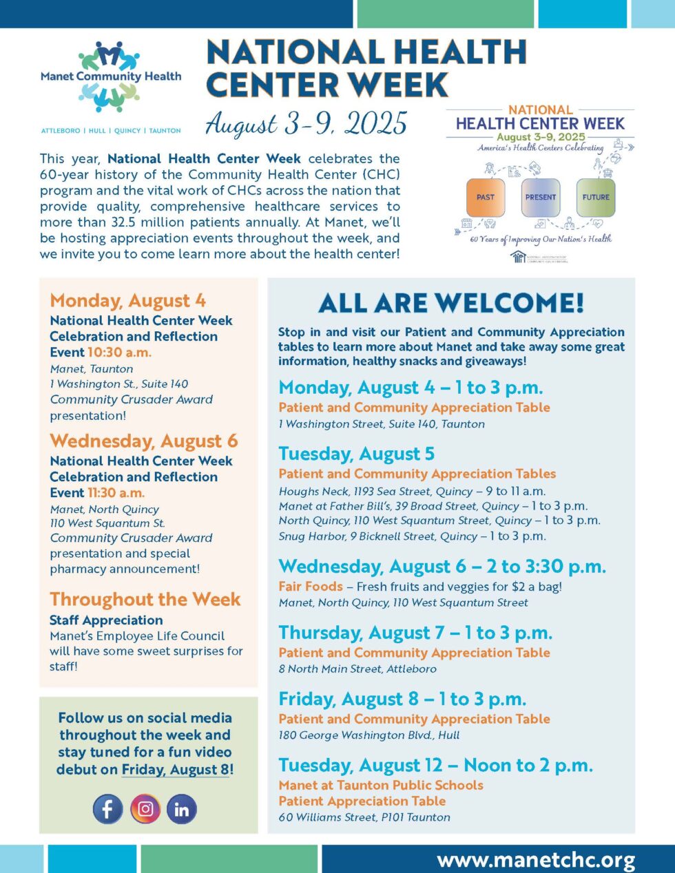 National Health Center Week, August 3-9, 2025 | Manet Community Health ...